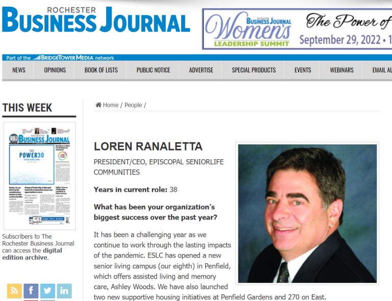 Loren Ranaletta Named to RBJ's Power 30 Health Care List | Episcopal ...